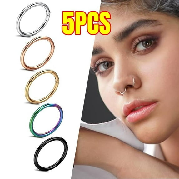 5pcs Nose Ring Hoops Septum Hinged Clicker Nose Rings 16G Cartilage ...