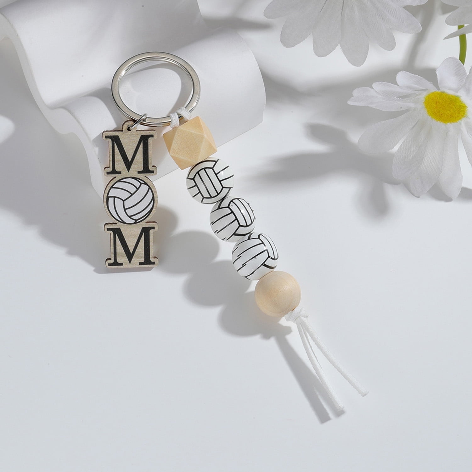 5pcs Pack Wooden Hand Made DIY Sports Volleyball Pendant Keychains ...