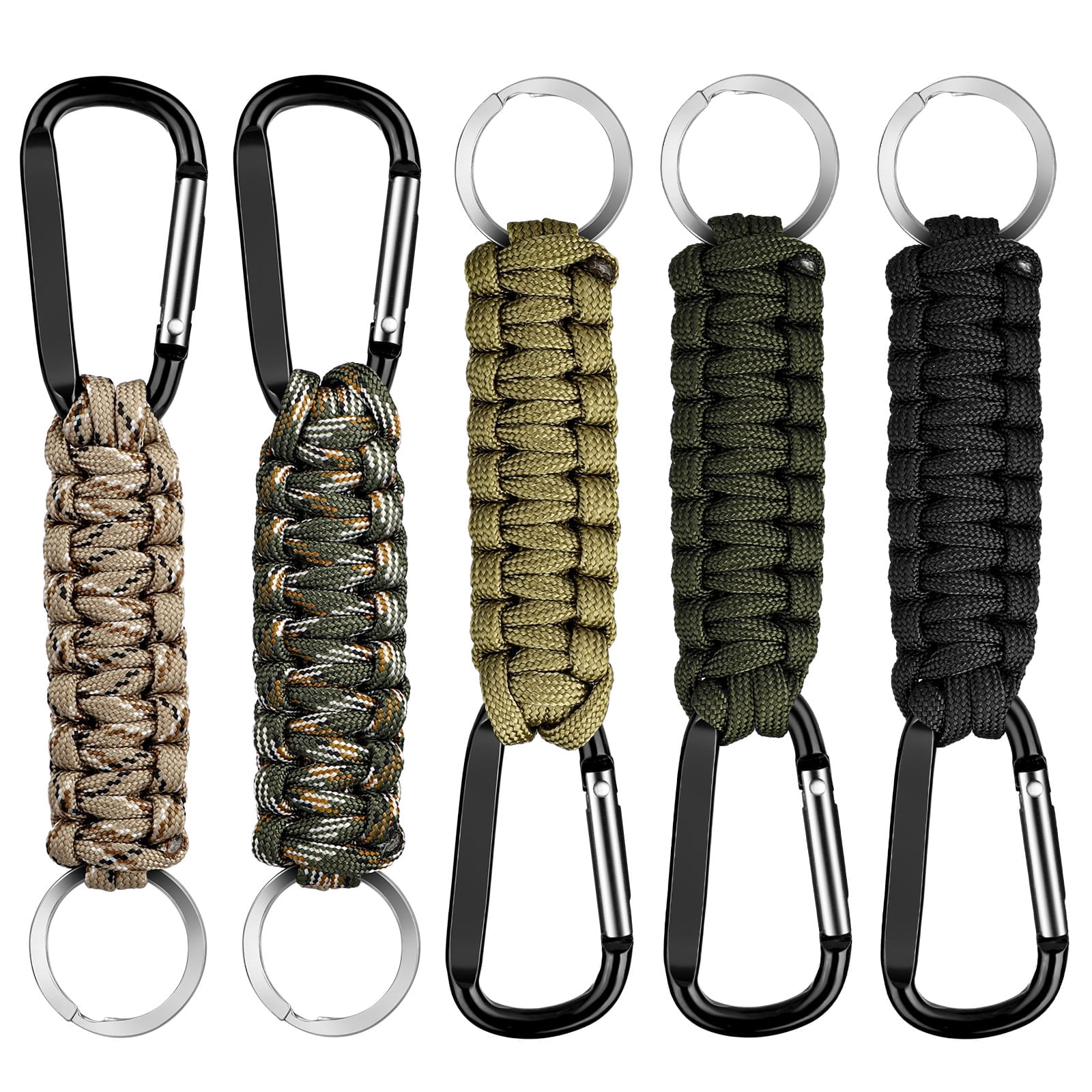 5pcs Paracord Keychain with Metal Carabiner, Military Braided Lanyard ...
