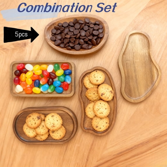 5pcs Party Set, Practical Wooden Tableware for Snacks, Bread, Cake ...