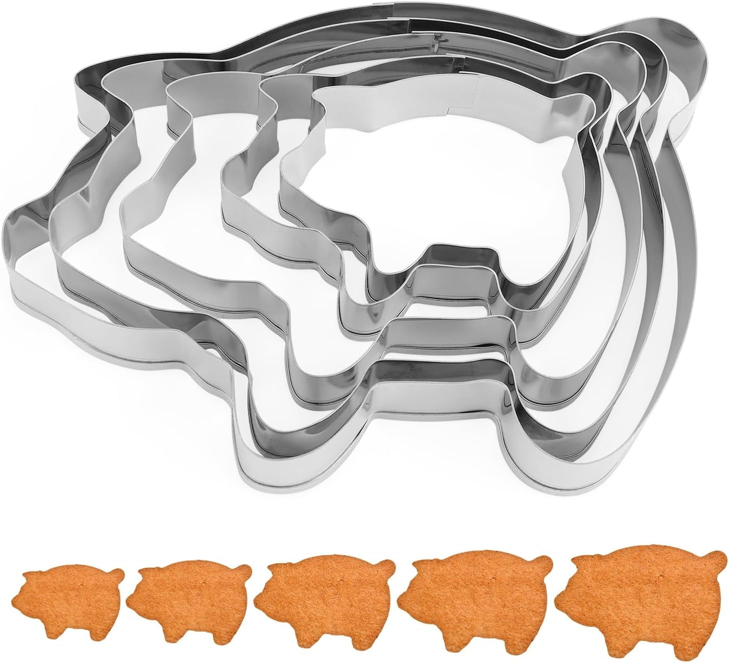 5pcs Pig Cookie Cutters Set, 5 Sizes Stainless Steel Animal Shape ...