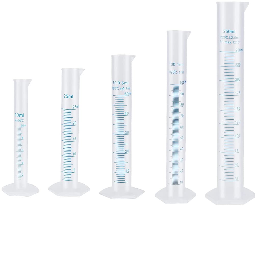 5pcs Plastic Graduated Cylinder Beaker 10ml 25ml 50ml 100ml 250ml ...