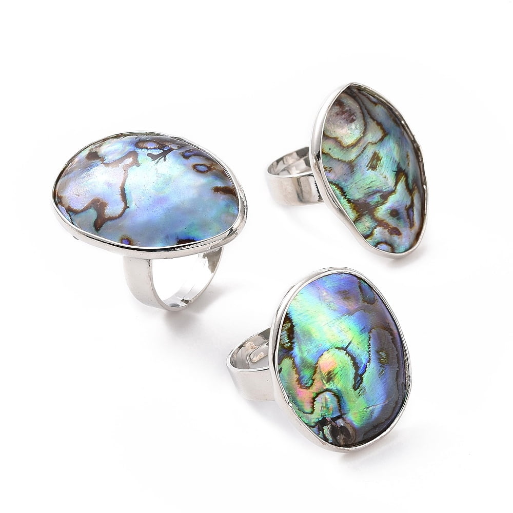 5pcs Platinum Plated Brass Abalone Shell/Paua ShellFinger Rings Shell ...
