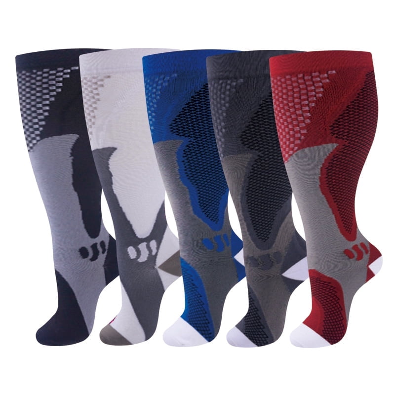 5pcs Plus Size Compression Socks for Women 15-20 mmhg Extra Wide Calf ...