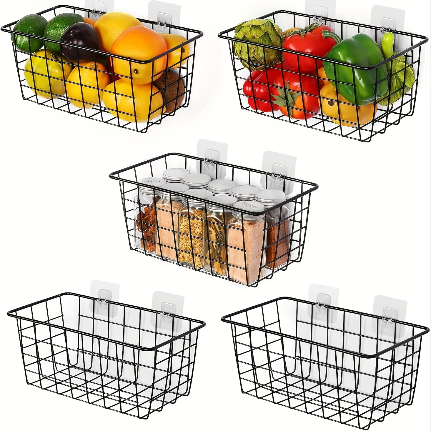 5pcs Premium Metal Wire Storage Baskets - Versatile Hanging Organizer ...
