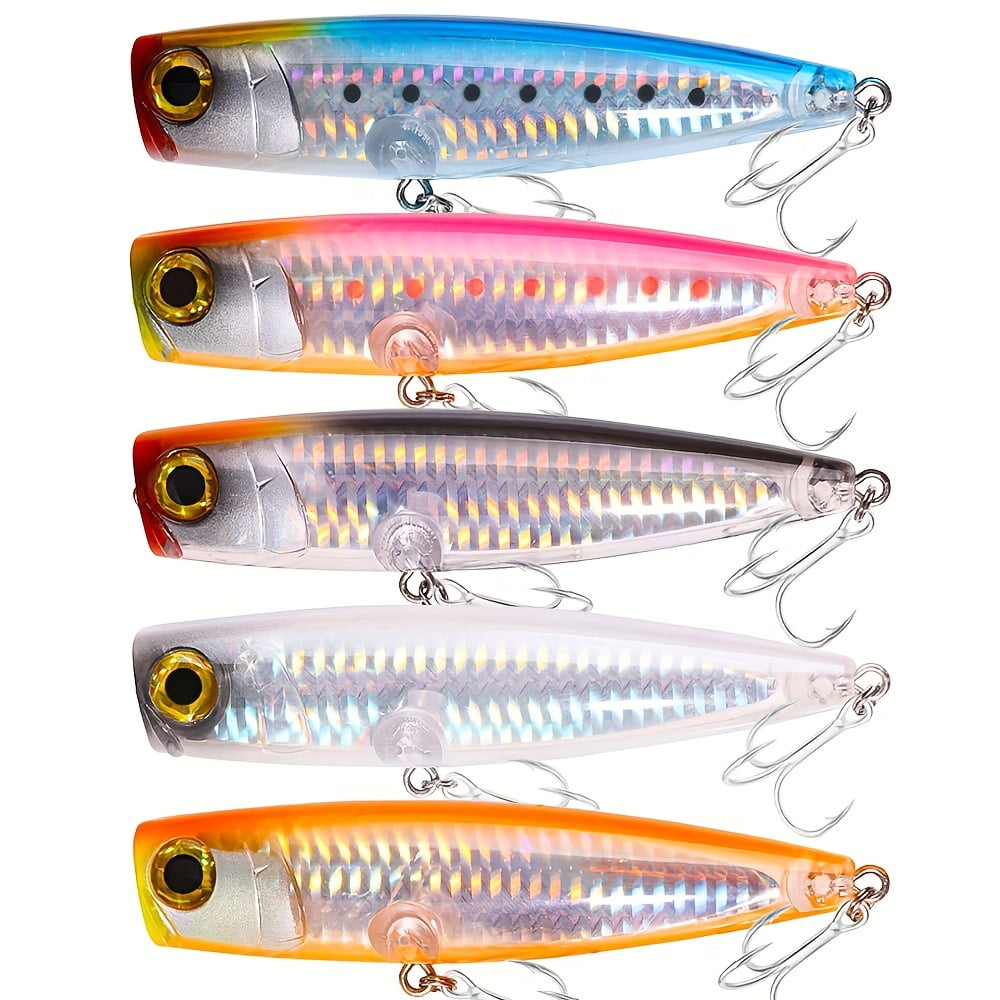 5pcs Premium Topwater Popper Fishing Lures, 23g/4.33inch - Floating ...