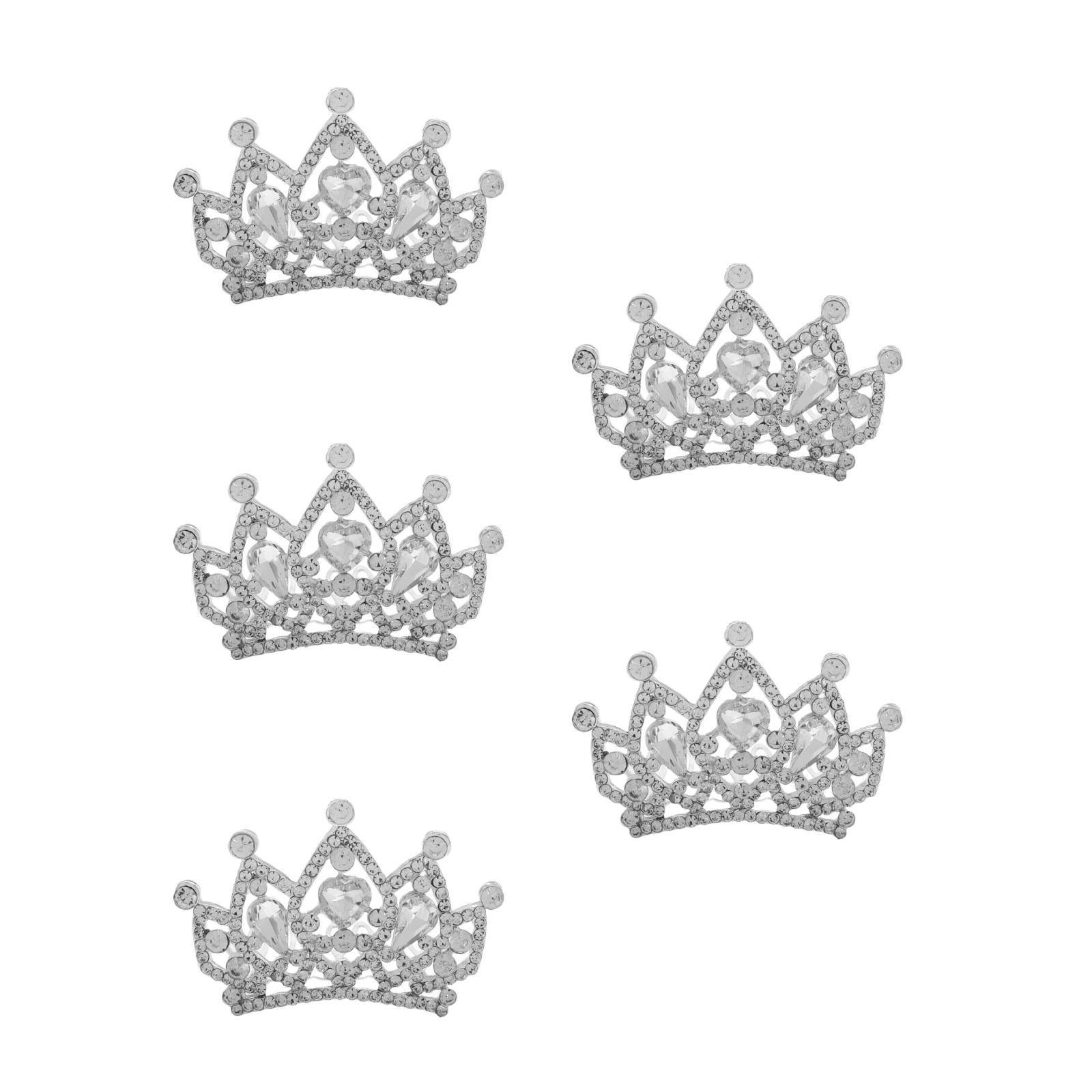 5pcs Princess Crown Hair Comb Silver Girls Tiara Combs Pink Rhinestone ...
