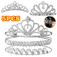 5pcs Princess Crystal Tiara Crown Headbands for Women, Silver Metal ...