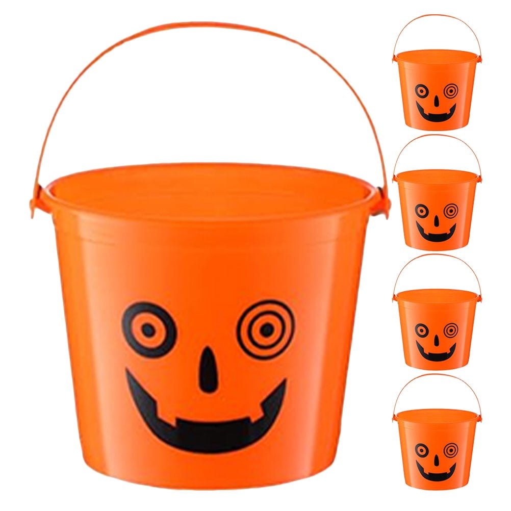 5pcs Pumpkin Bucket Plastic Buckets with Handles Candy Buckets for ...