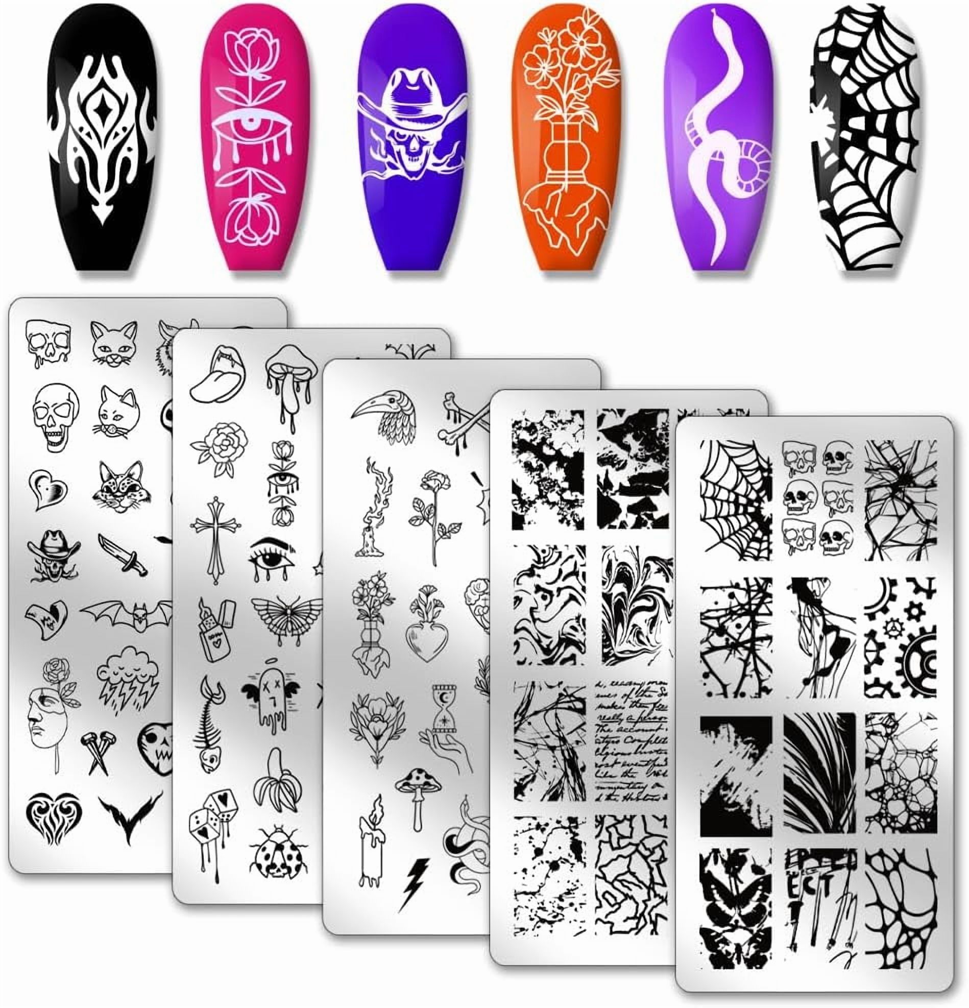 5pcs Punk Style Nail Stamper Skull Spider Nail Stamping Plate Nail Art ...