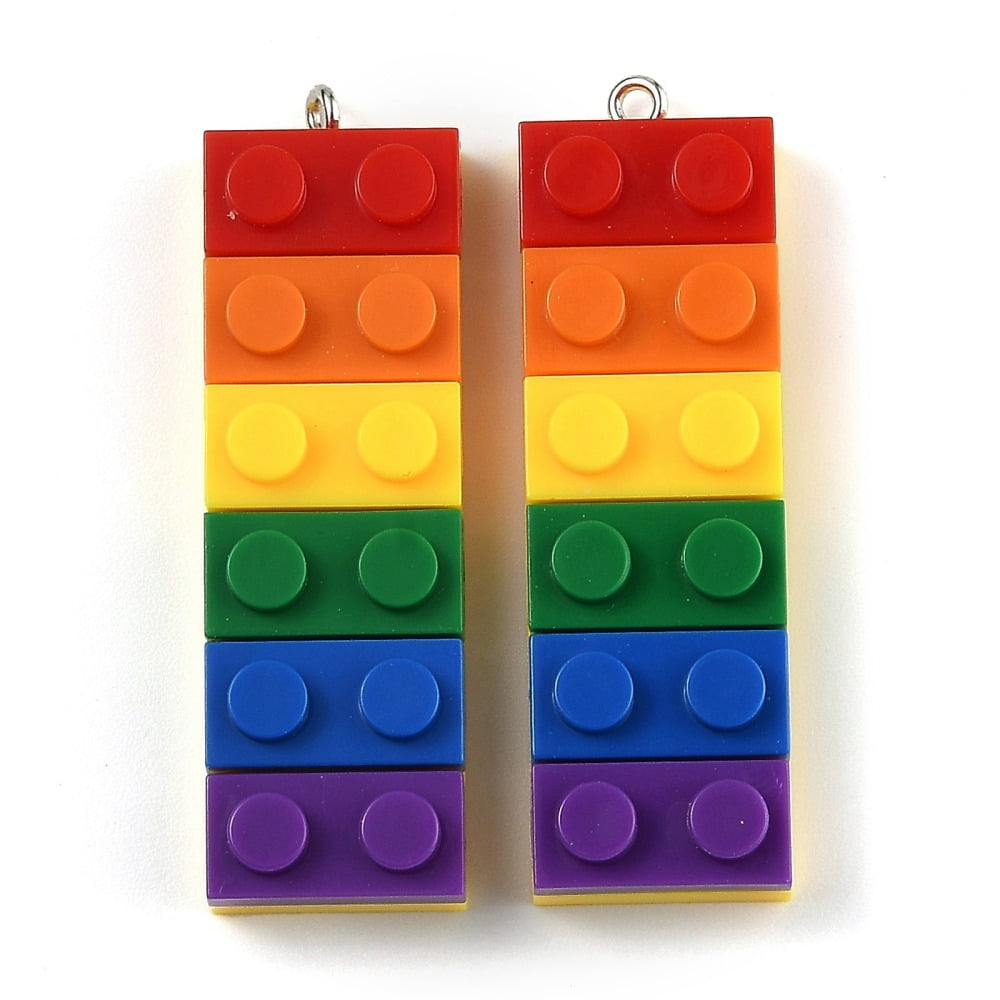 5pcs Rainbow Opaque Acrylic Pendants Rectangle with Platinum Iron Loop ...