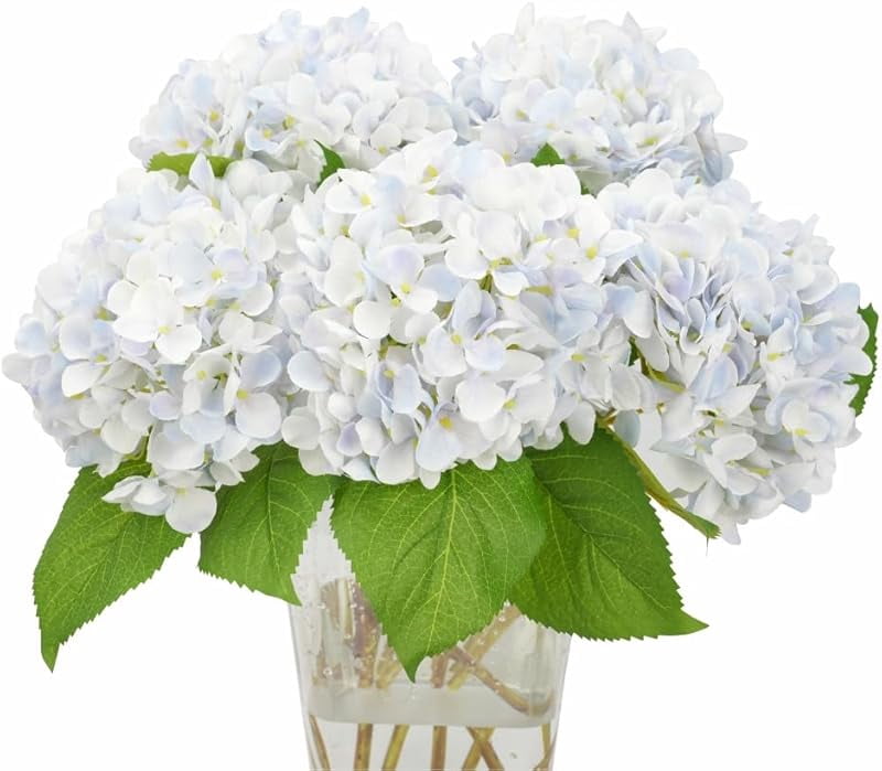 5pcs Realistic Fake White Flowers Artificial Silk Hydrangea Flowers ...