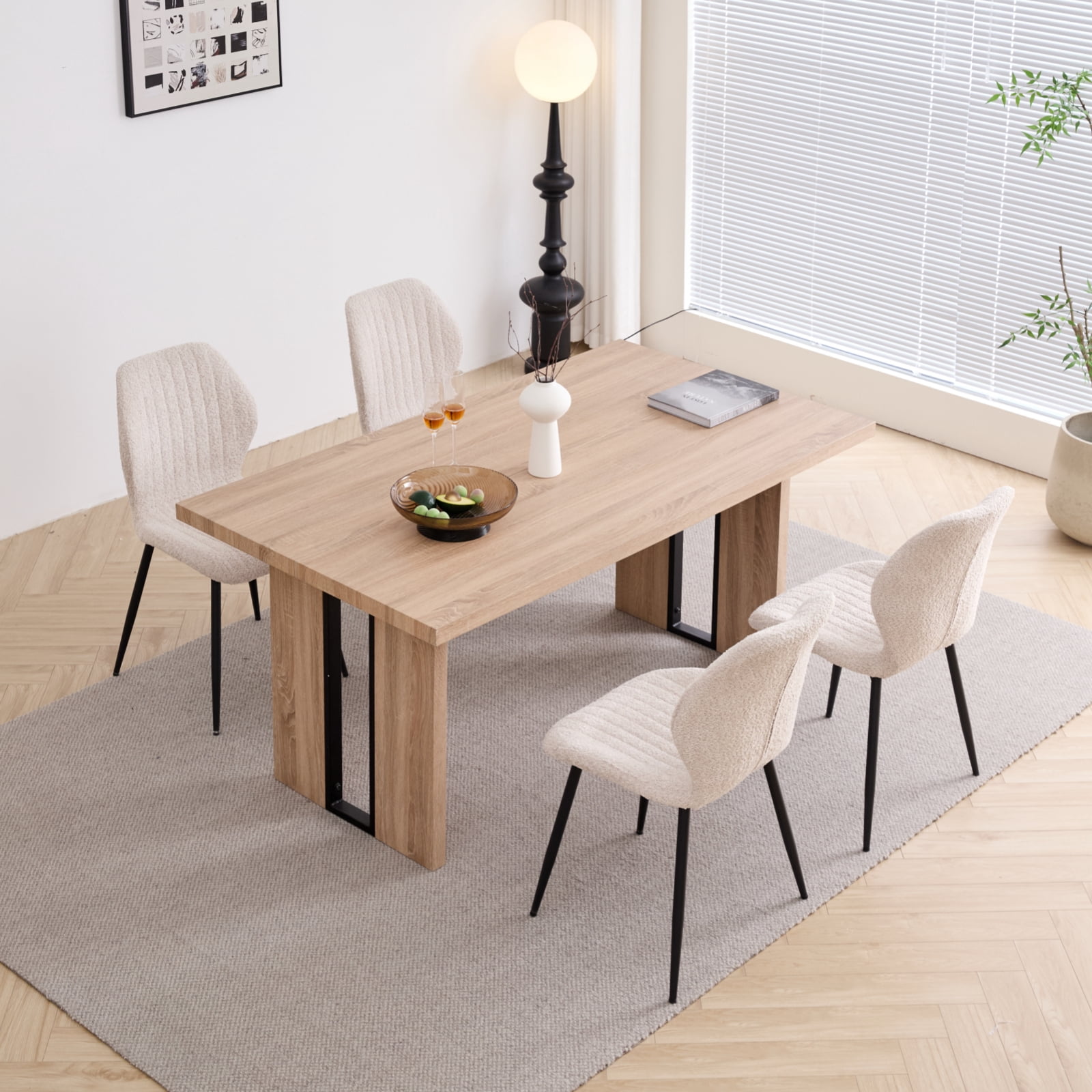 5pcs Rectangle Dining Table Chairs Set for 4, 63" Farmhouse Wood ...