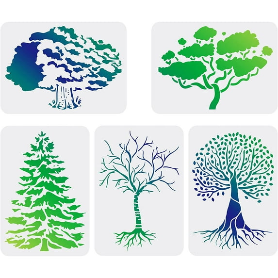 5pcs Reusable Tree Stencils 11.7x8.3 inch Pine/Cypress Tree/Aspen Trees ...