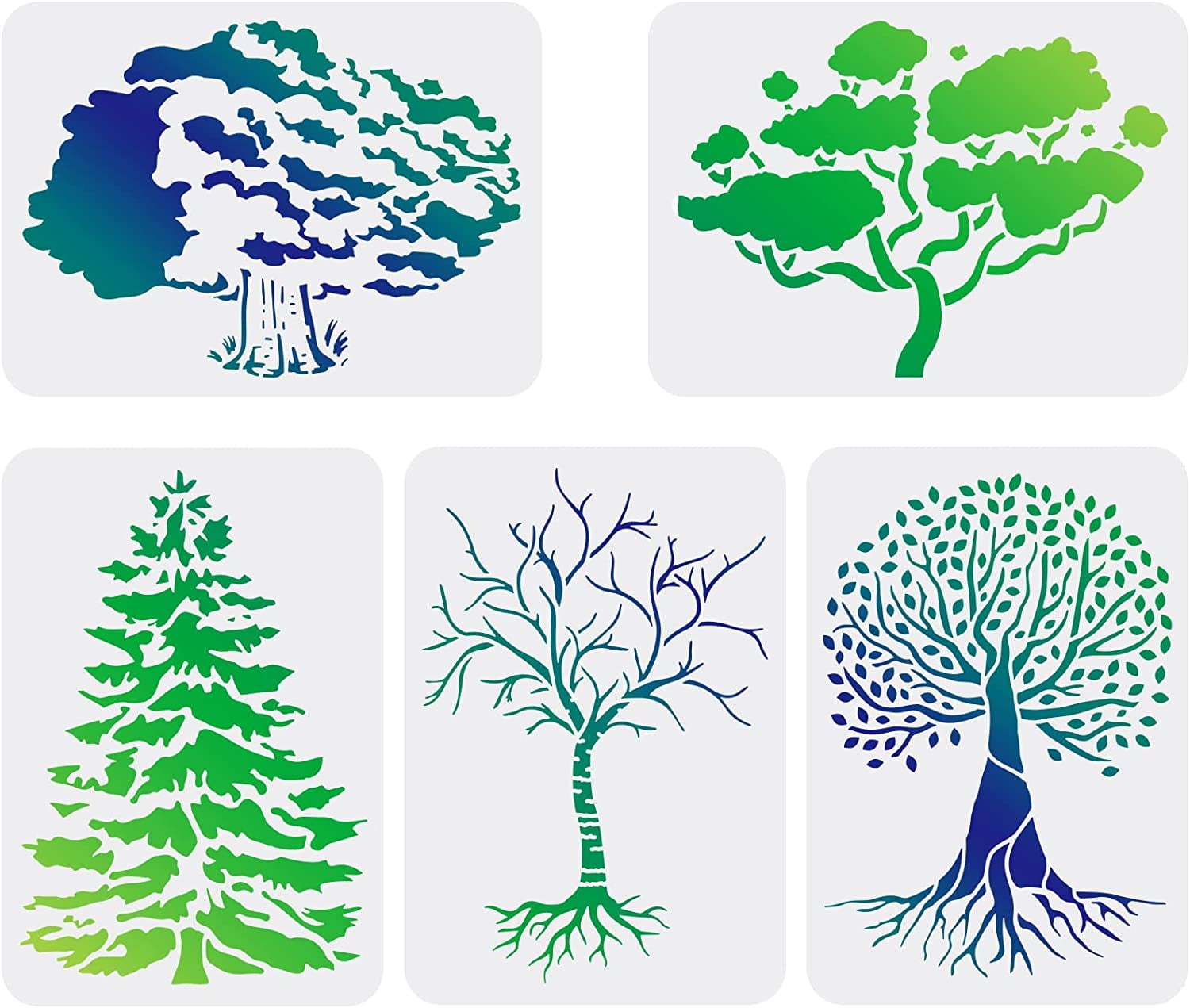 5pcs Reusable Tree Stencils 11.7x8.3 inch Pine/Cypress Tree/Aspen Trees ...