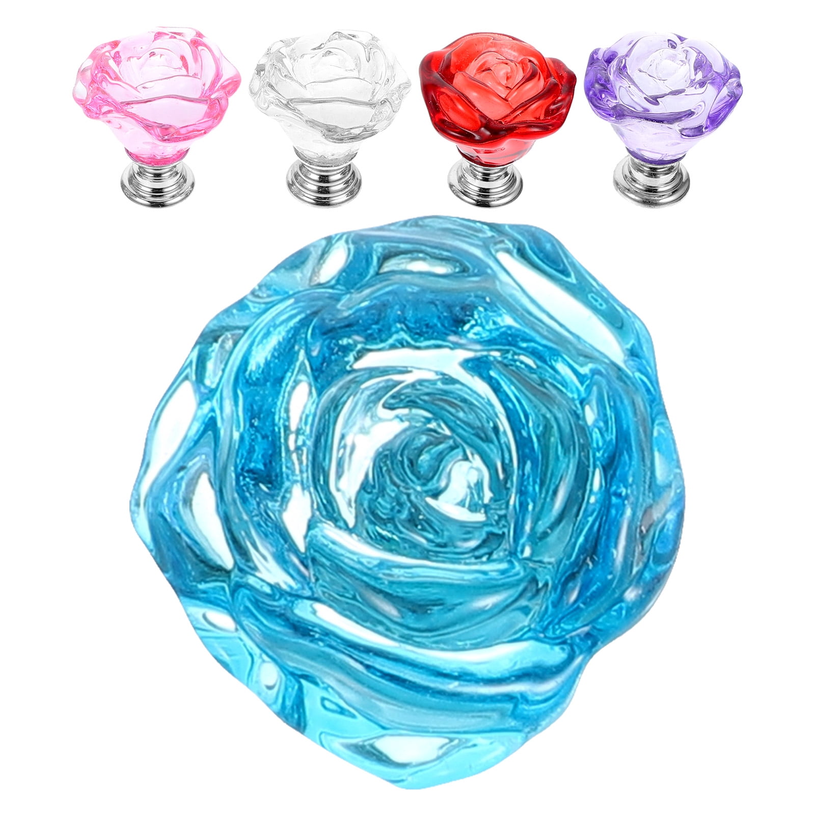 5pcs Rose Flower Cabinet Knobs Glass Drawer Door Handles Decorative ...