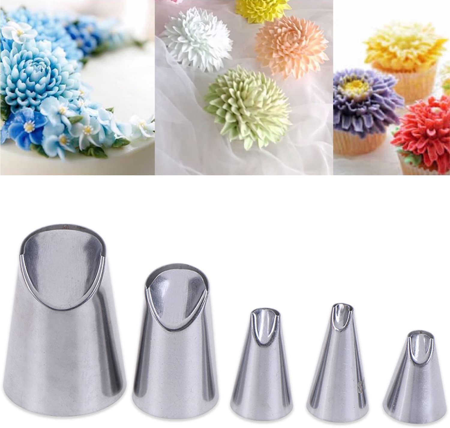5pcs Rose Flower Piping Tips Set,Stainless Steel Chrysanthemum Crinkle ...