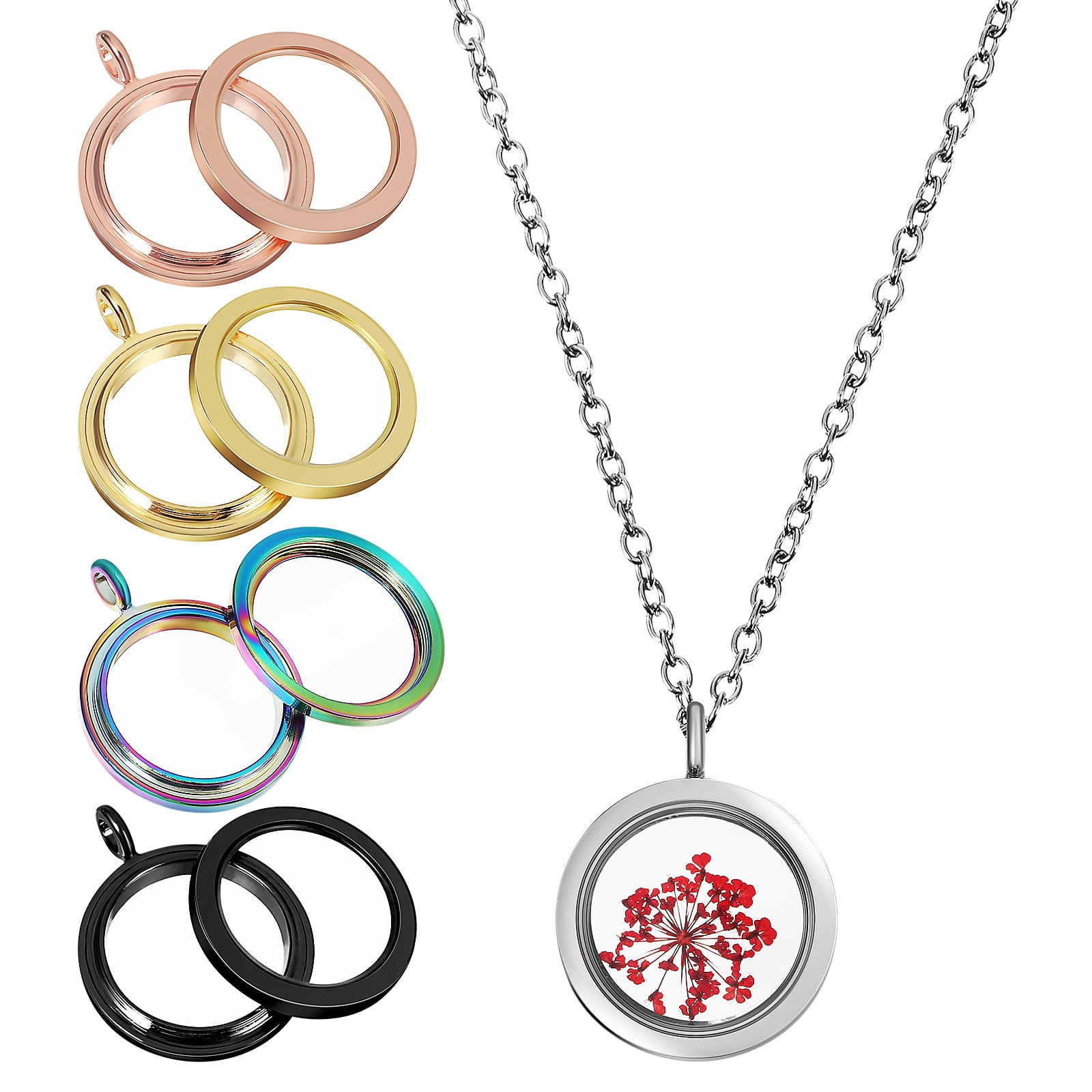 5pcs Round Photo Locket Pendant Floating Memory Locket Necklace Charm ...