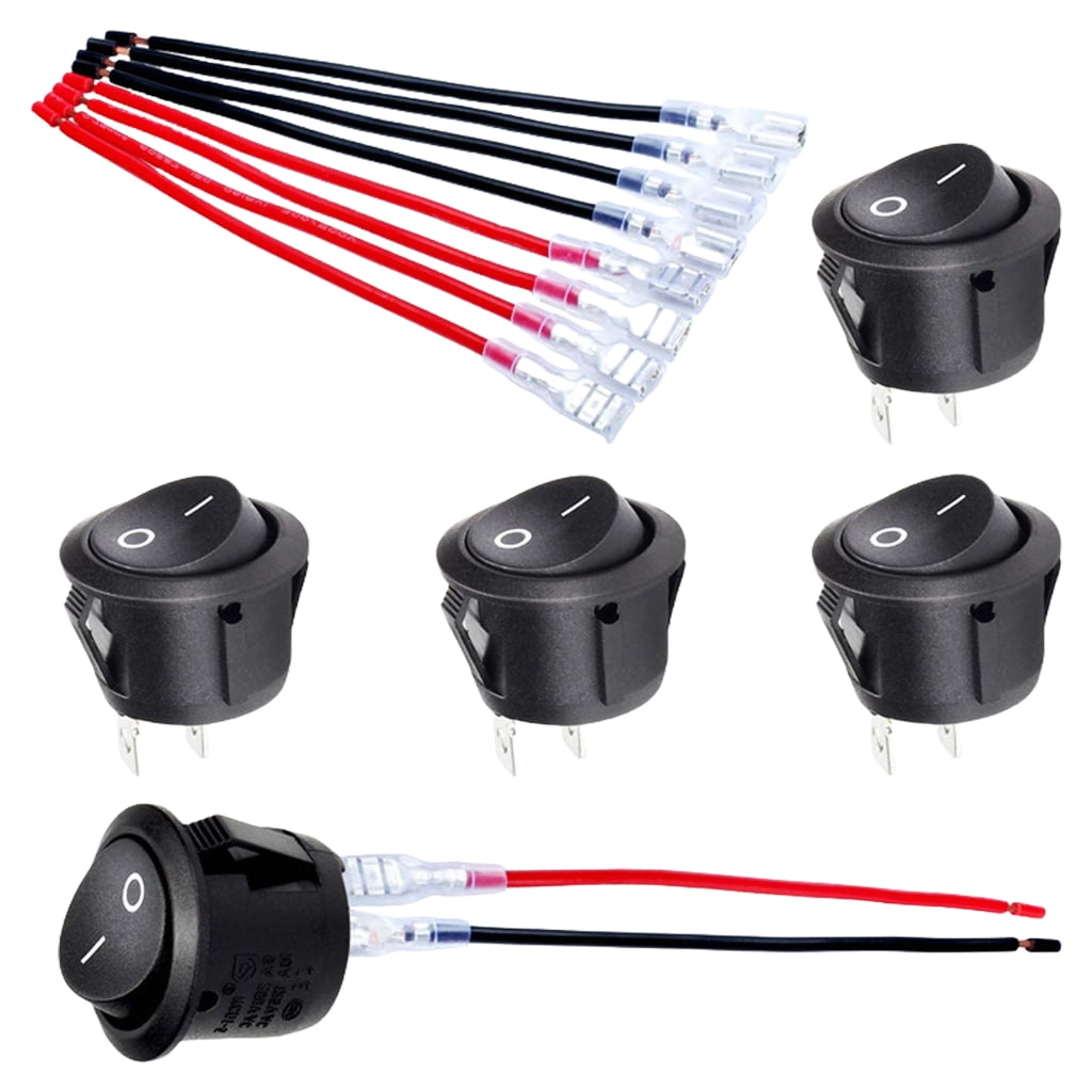 5pcs Round Rocker Switches 2 Pin 2 Position with 15CM Connector Wire ...