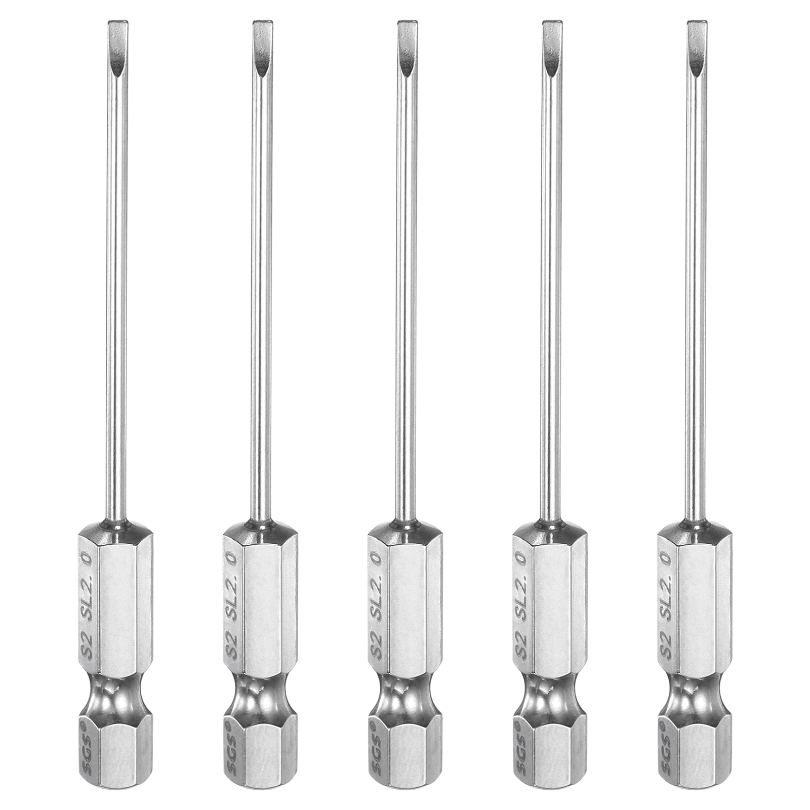 5pcs SL2 Slotted Screwdriver Bits 2mm Slotted Tip 1/4" Hex Shank 75mm ...