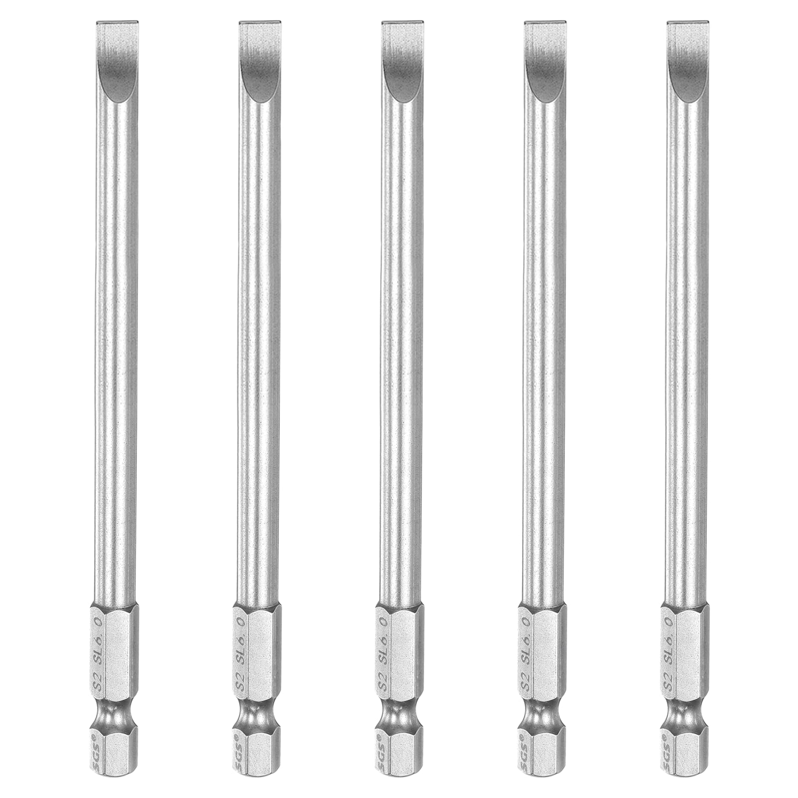 5pcs SL6 Slotted Screwdriver Bits 6mm Slotted Tip 1/4" Hex Shank 110mm ...