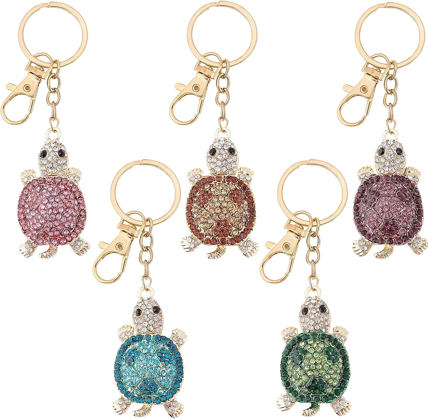 5pcs Sea Turtle Keychains Alloy Rhinestone Keychain Tortoise Car Key ...