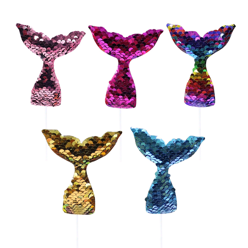 5pcs Sequin Mermaid Tail Cake Toppers Marine Themed Cake Picks Novelty ...
