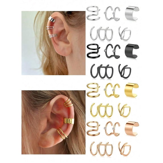 5pcs/Set Stainless Steel Silvertone Ear Cuff Fake Helix Cartilage Clip ...