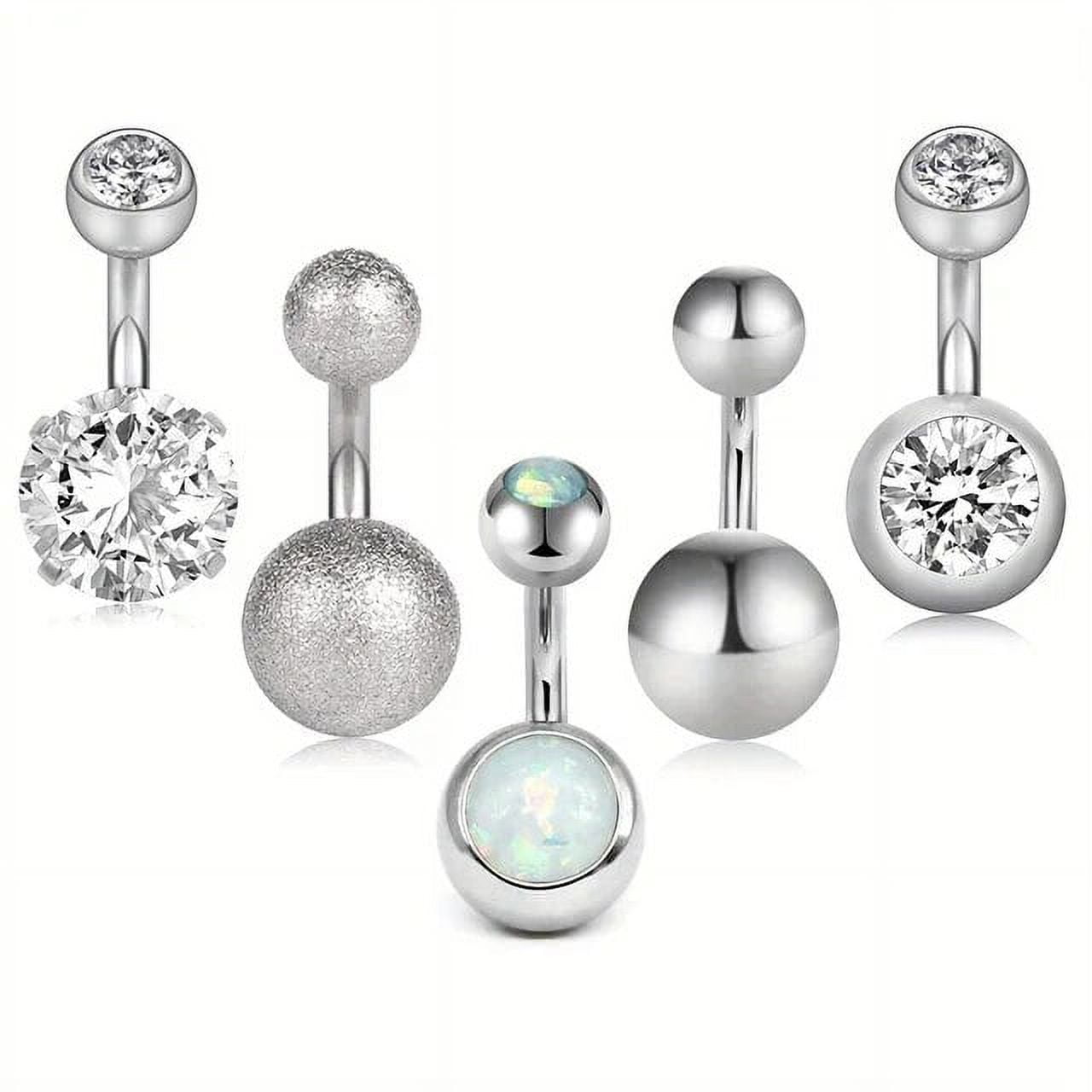 5pcs Short Belly Button Rings 6mm Bar Length Stainless Steel 14G Small ...