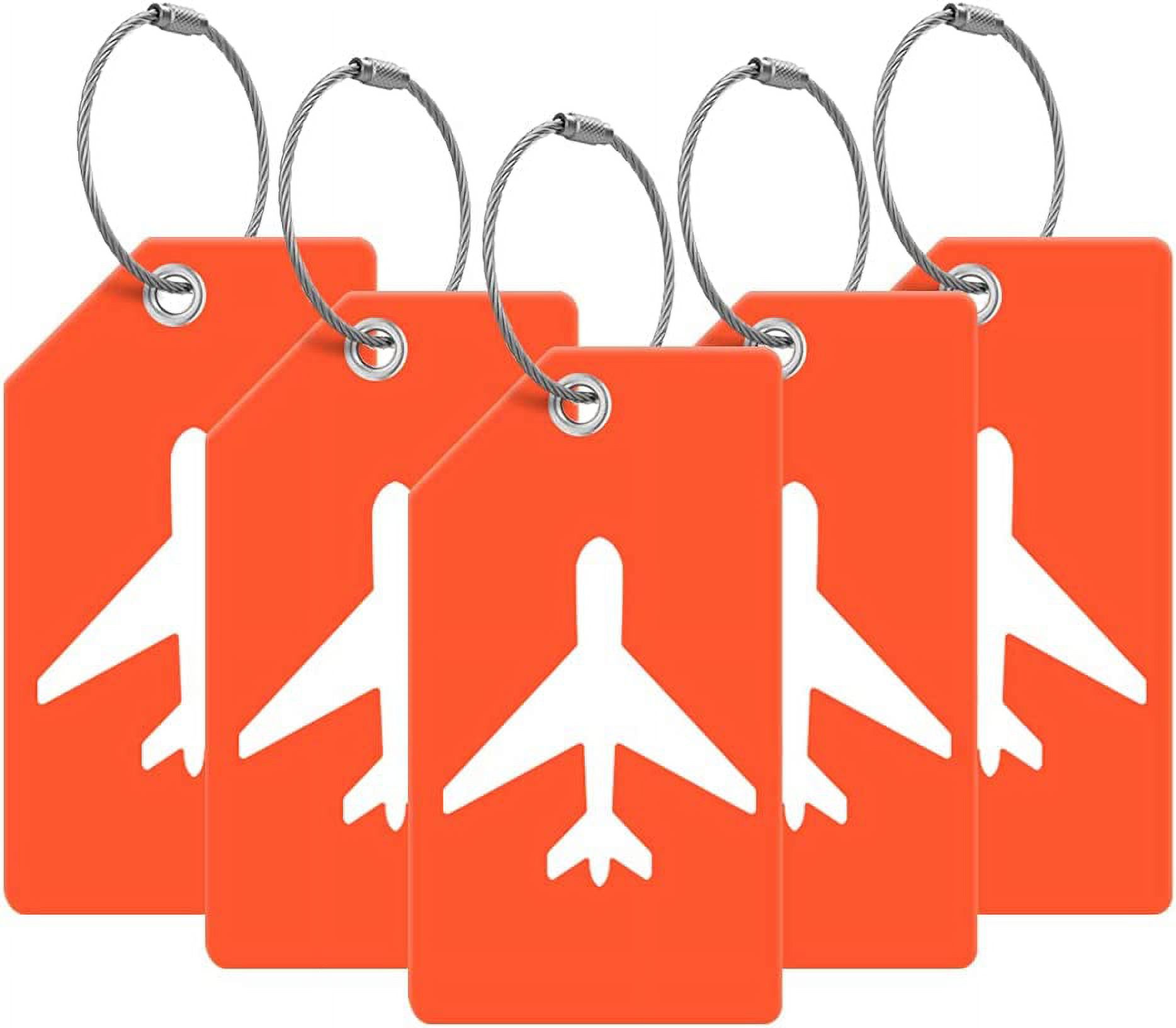 5pcs Silicone Luggage Tag Suitcase Tag Labels with Name ID Card (Orange ...