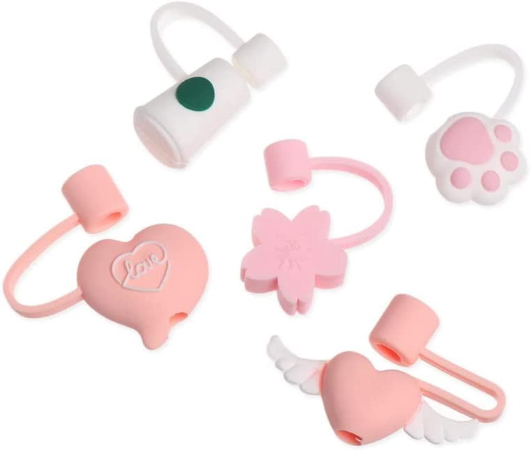 5pcs Silicone Straw Tips Cover, Reusable Straw Cover Cap , Cute Straws ...