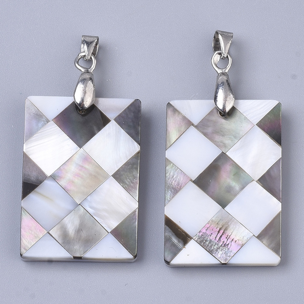 5pcs Single-Sided Natural Black Lip Shell and White Shell Pendants with ...