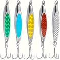 5pcs Slant Cut Glitter Shiny Fish Lure, Metal Spoon with 3pcs Treble ...