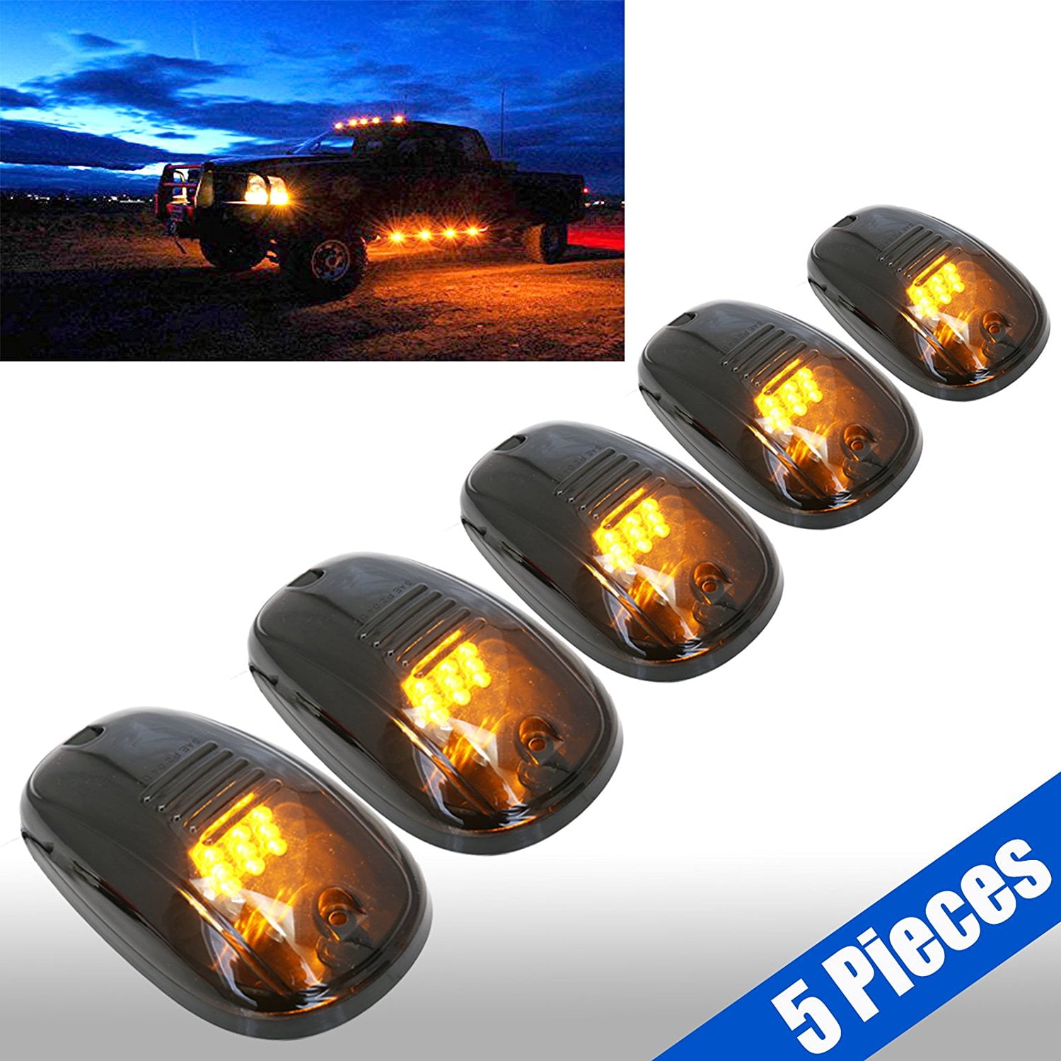 5pcs Smoked LED Roof Top Truck SUV Cab Marker Running Clearance Lights ...