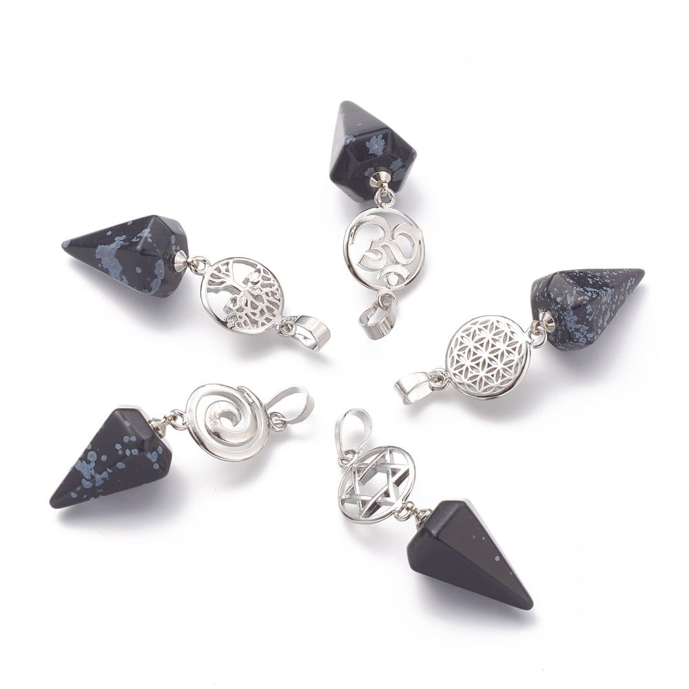 5pcs Snowflake Obsidian Pendants with Brass Snap on Bails Votex/Om ...