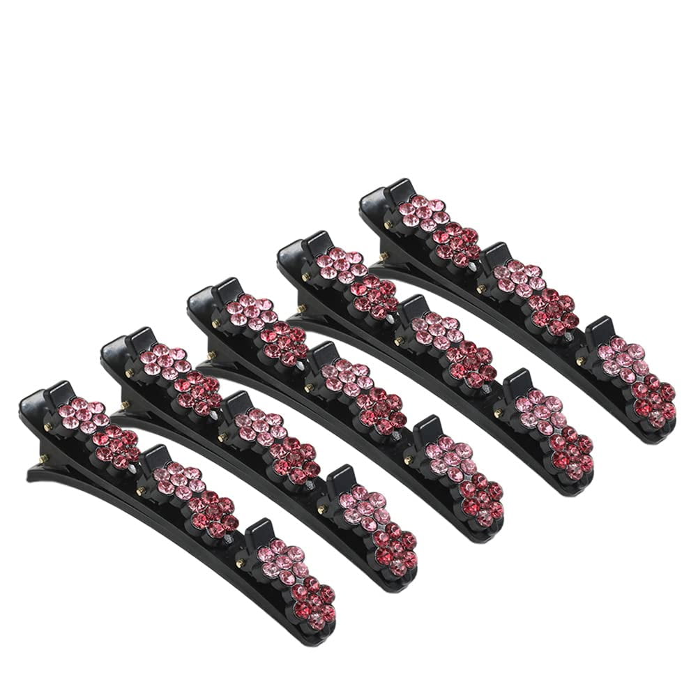 5pcs Sparkling Crystal Hair Clips, Double Floral Braided Hair Clip with ...