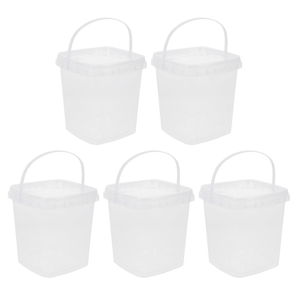 5pcs Square Clear Small Bucket with Lid Ice Cream Bucket Milk Tea Ice ...