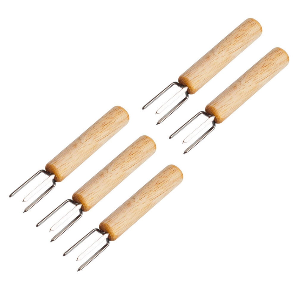5pcs Stainless Steel BBQ Corn Forks Wooden Handle Grilling Fork ...