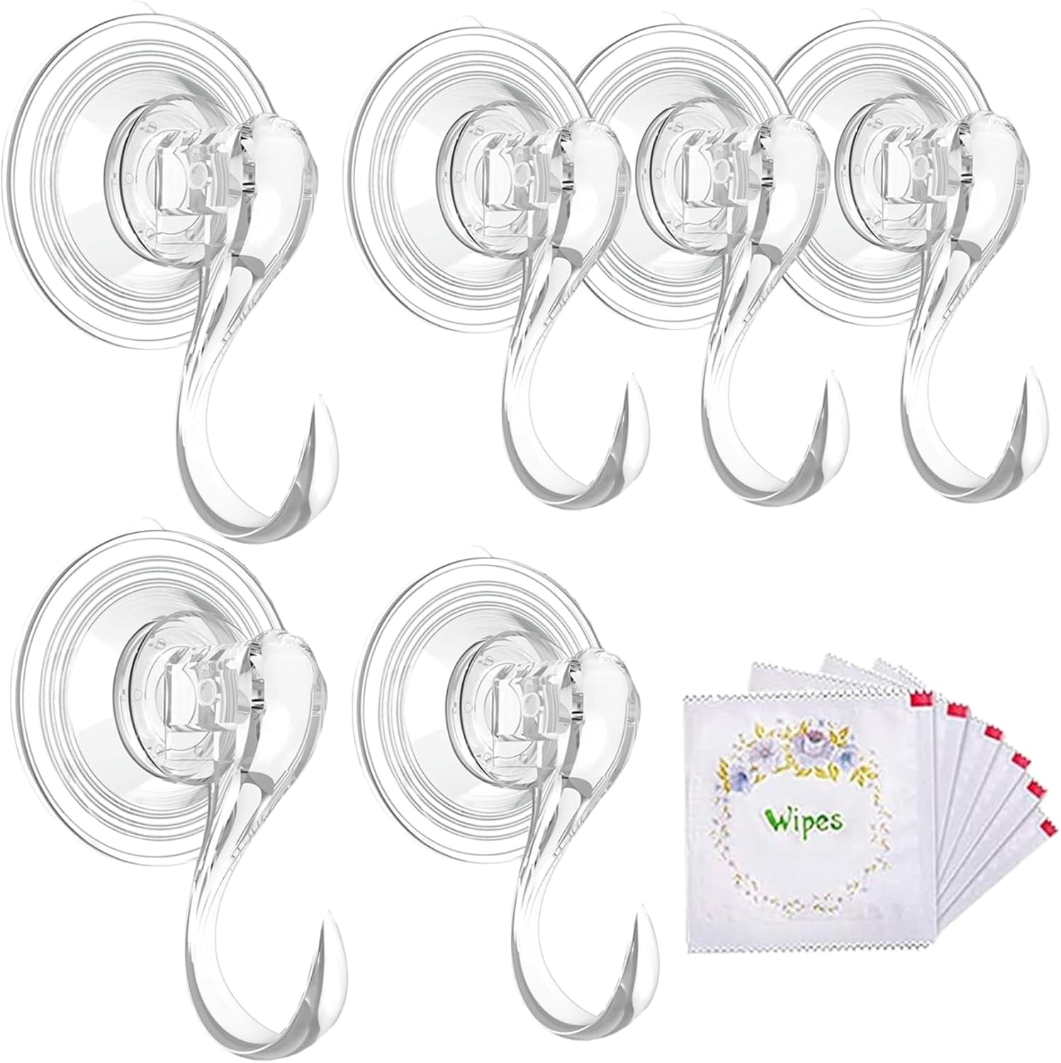 5pcs Suction Cup Heavy-Duty Hooks, Large Clear Reusable Wreath Vacuum ...
