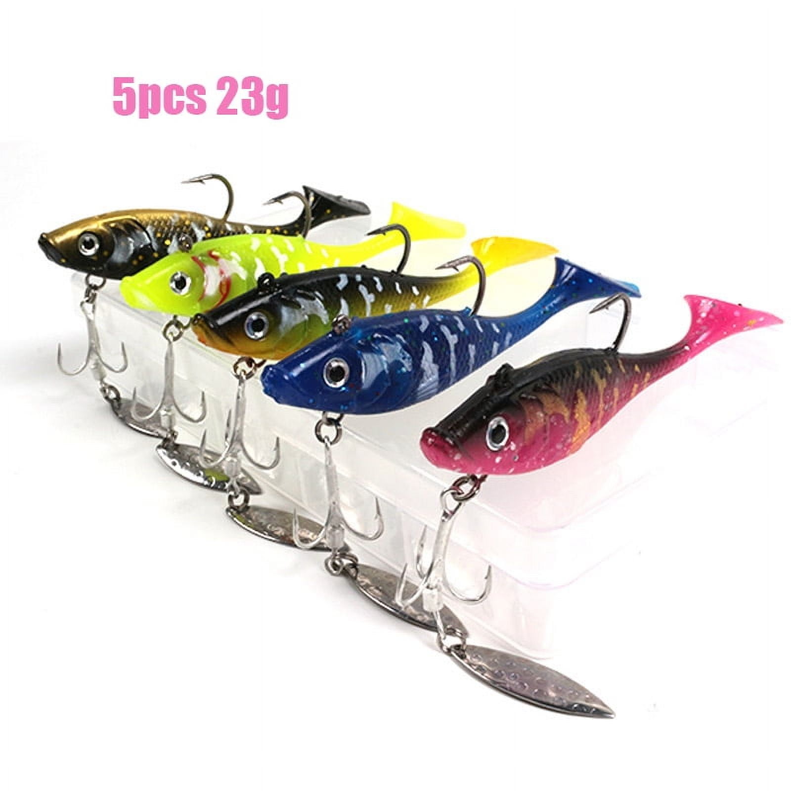 5pcs T-tail Wrapped Lead Fish Rotating Sequin Sinking Soft Bait 23g ...