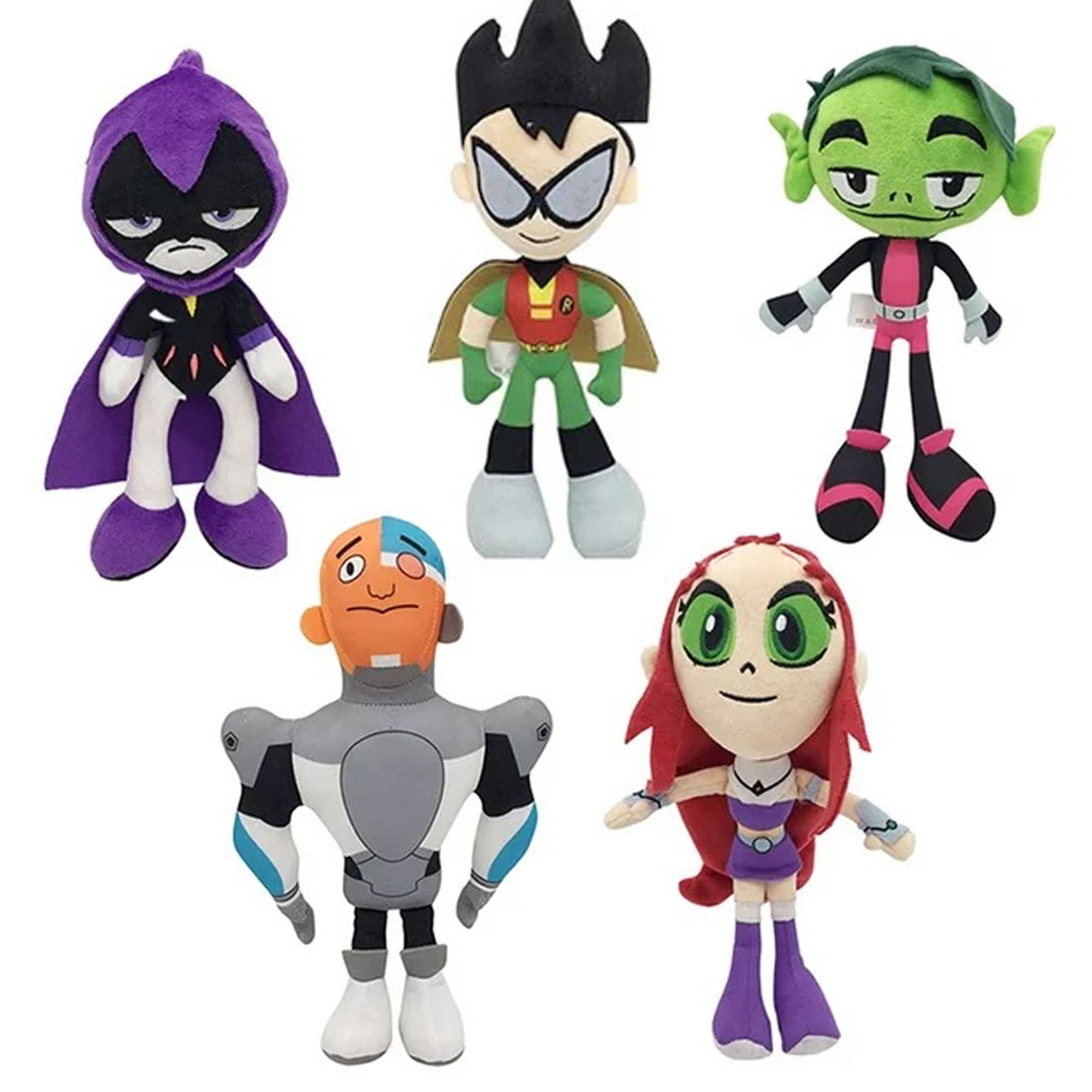 5pcs Teen Titans Go Plush - 10" Raven, Robin, Beast Boy, Cyborg ...