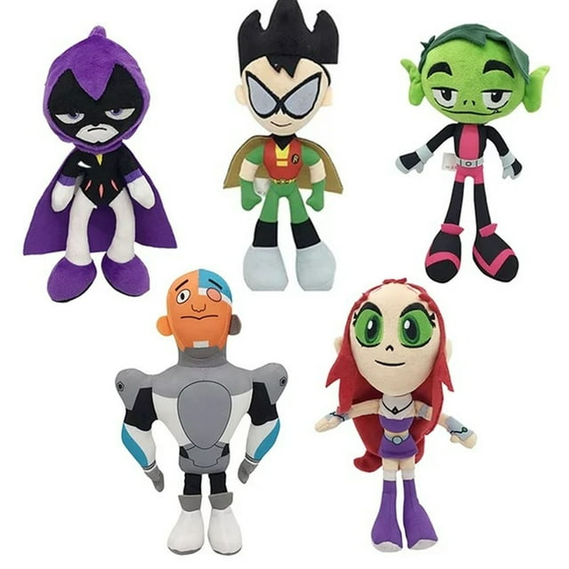5pcs Teen Titans Go Plush - 10" Raven, Robin, Beast Boy, Cyborg ...