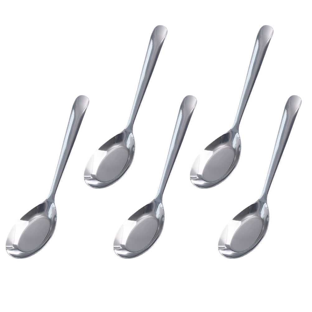 5pcs Thicken Soup Spoons Portable Tableware Flat Spoons Stainless Steel ...