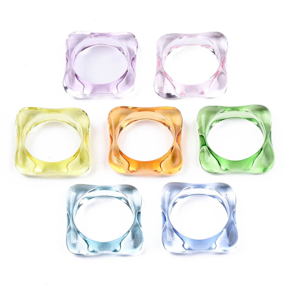 5pcs Transparent Acrylic Finger Rings Square Mixed color Size 7 1/2(17 ...