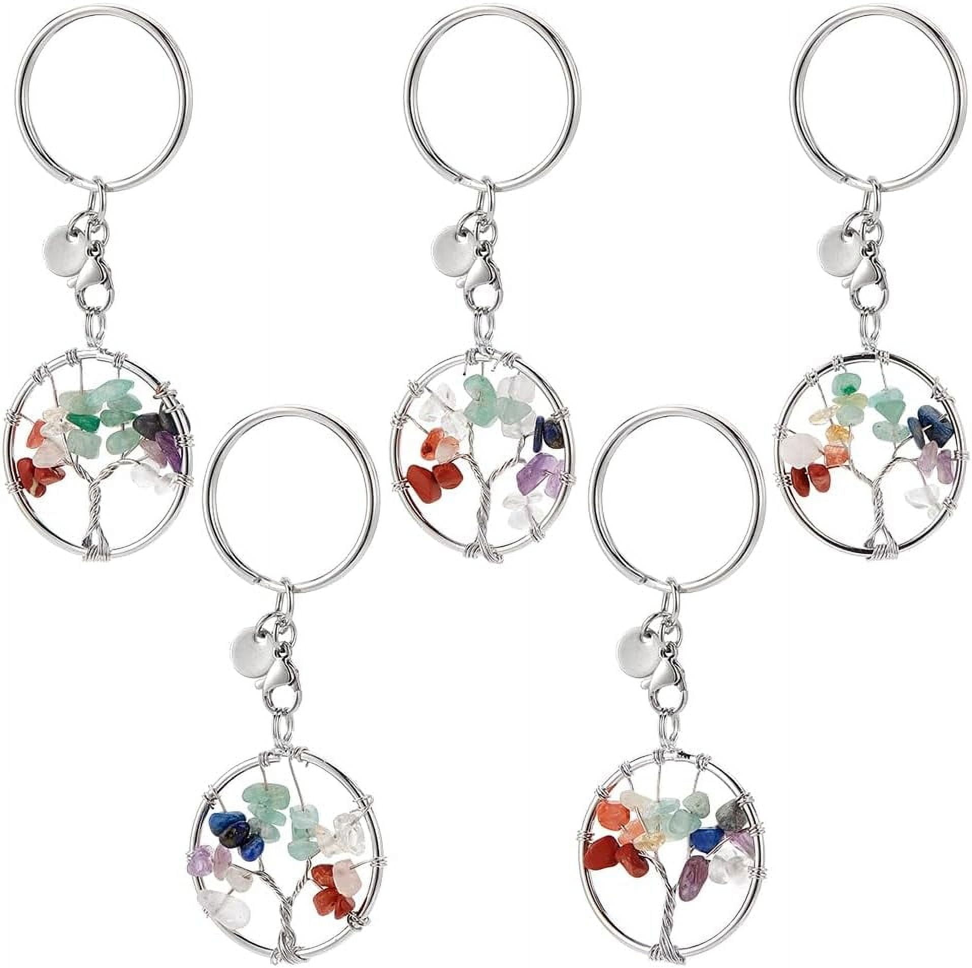 5pcs Tree of Life Keychain Natural Crystal Stone Key Chains Gemstone ...