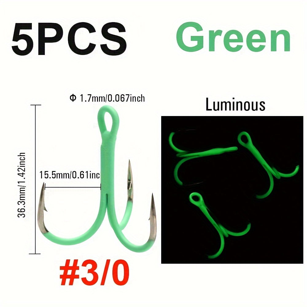 5pcs UV or Luminous Pro Anglers Lure Treble Fishhook Kit - Durable Clawed Butterfly Hooks for ...