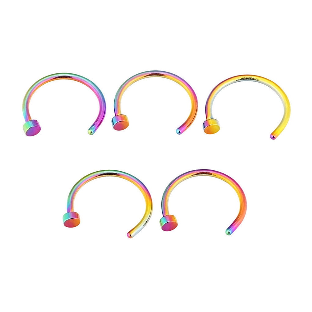 5pcs Unisex Simple Design Nose Ring Fake Nose Pin Hook C Shape Thin ...