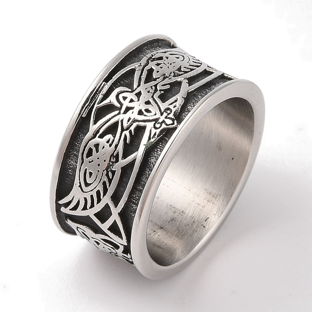 5pcs Viking Odins Raven Norse Wolf Finger Rings 304 Stainless Steel ...