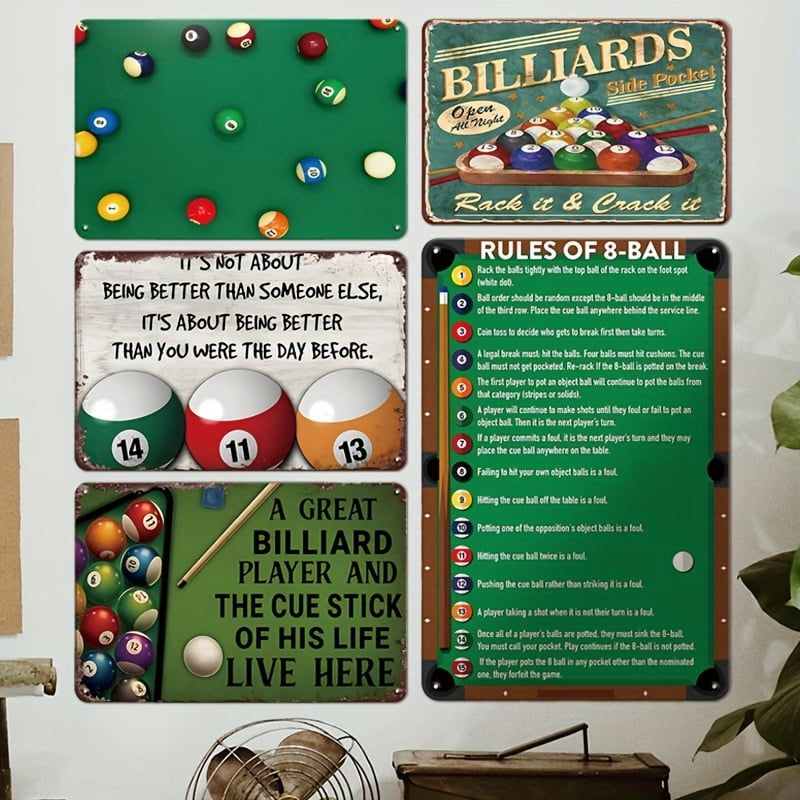 5pcs Vintage Billiards Metal Tin Signs, 8x12 Inch - Retro Pool Table ...