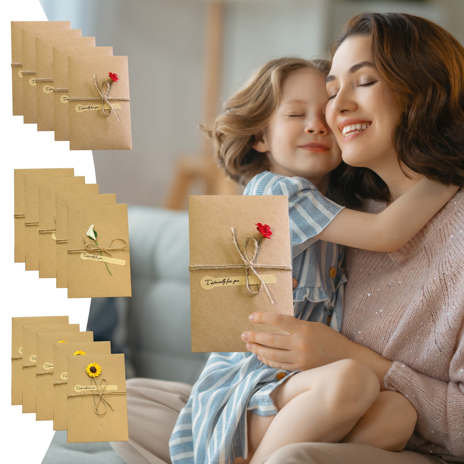 5pcs Vintage Kraft Paper Birthday Invitation Cards with Dried Flower ...
